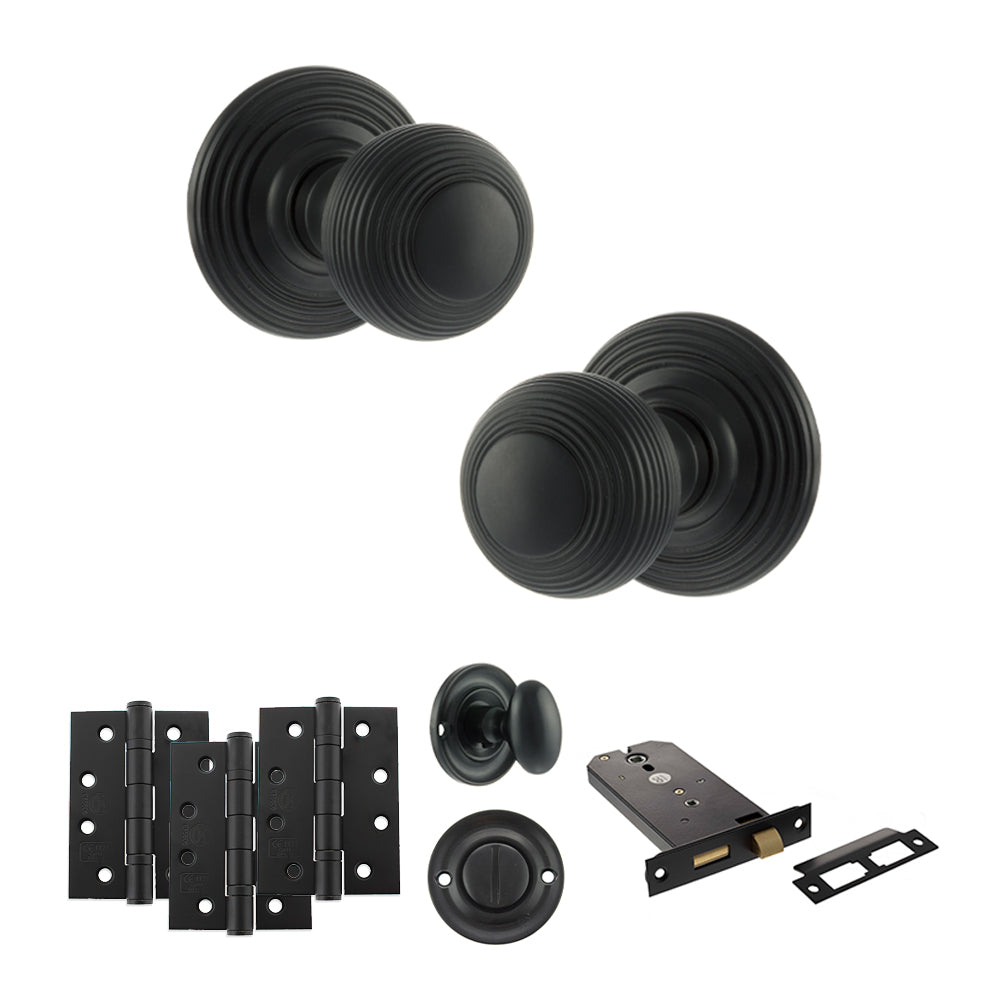 Old English Ripon Door Knob Pack Lock Set Horizontal Bathlock 4 F