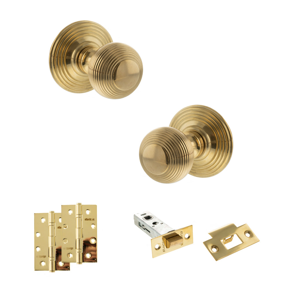 Old English Ripon Door Knob Pack (Latch Set - 4" HD Latch, 4" Slim Knu