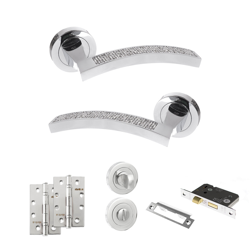 Senza Pari Crystal Door Handle Pack (Bathroom Set - 3" CE Bathroom Loc