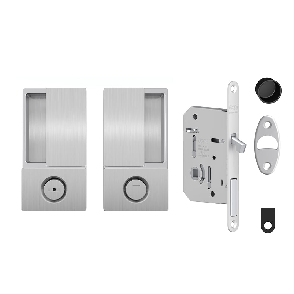 Atlantic AGB Wave Flush Pocket Door Handle & Bathroom Lock Set - Satin