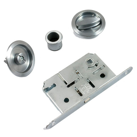 390 Round Sliding Door Lock Set - Satin