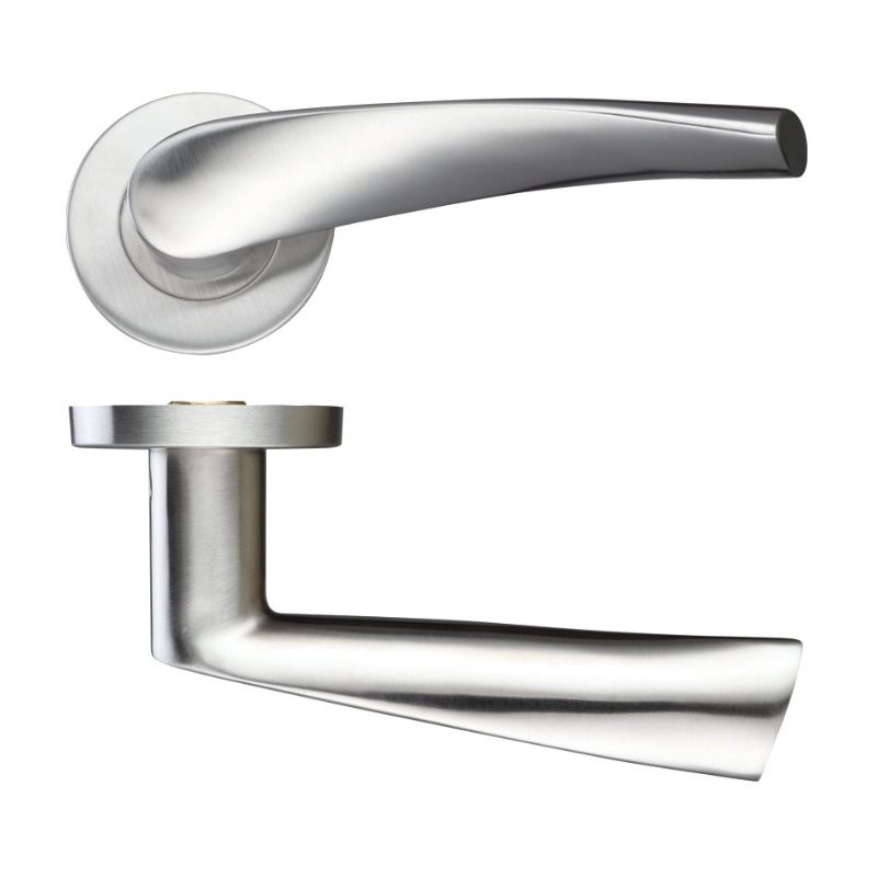 Zoo 19mm Curved Lever - Push On Rose - 52mm Dia - Grade 201-Satin Stai
